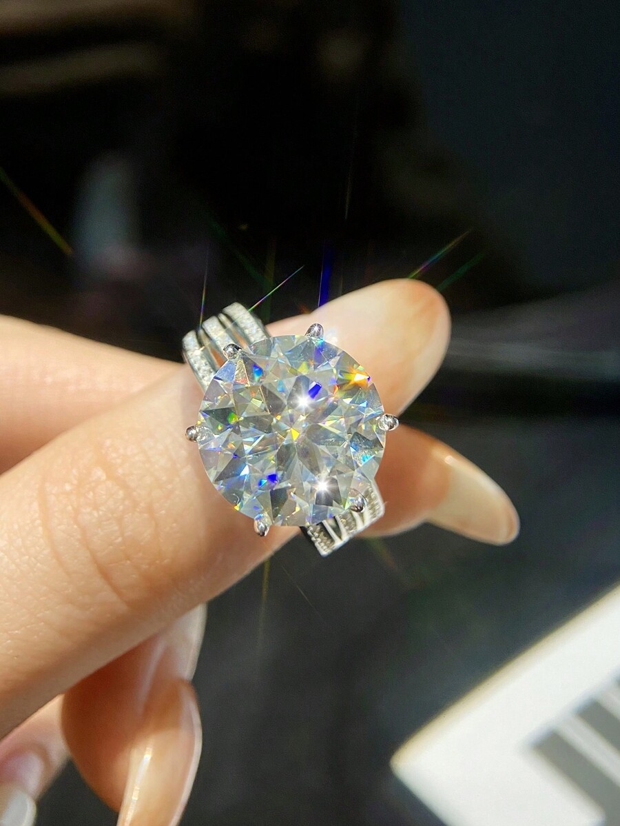 1Pc 10CT Moissanite Rhinestone Engagement Ring Wedding Band For Women ...