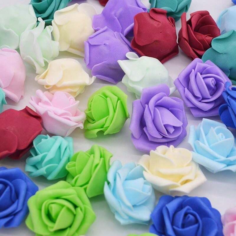 100pcs 7cm Artificial Flowers Roses Head Pe Foam Creative Diy Wedding ...