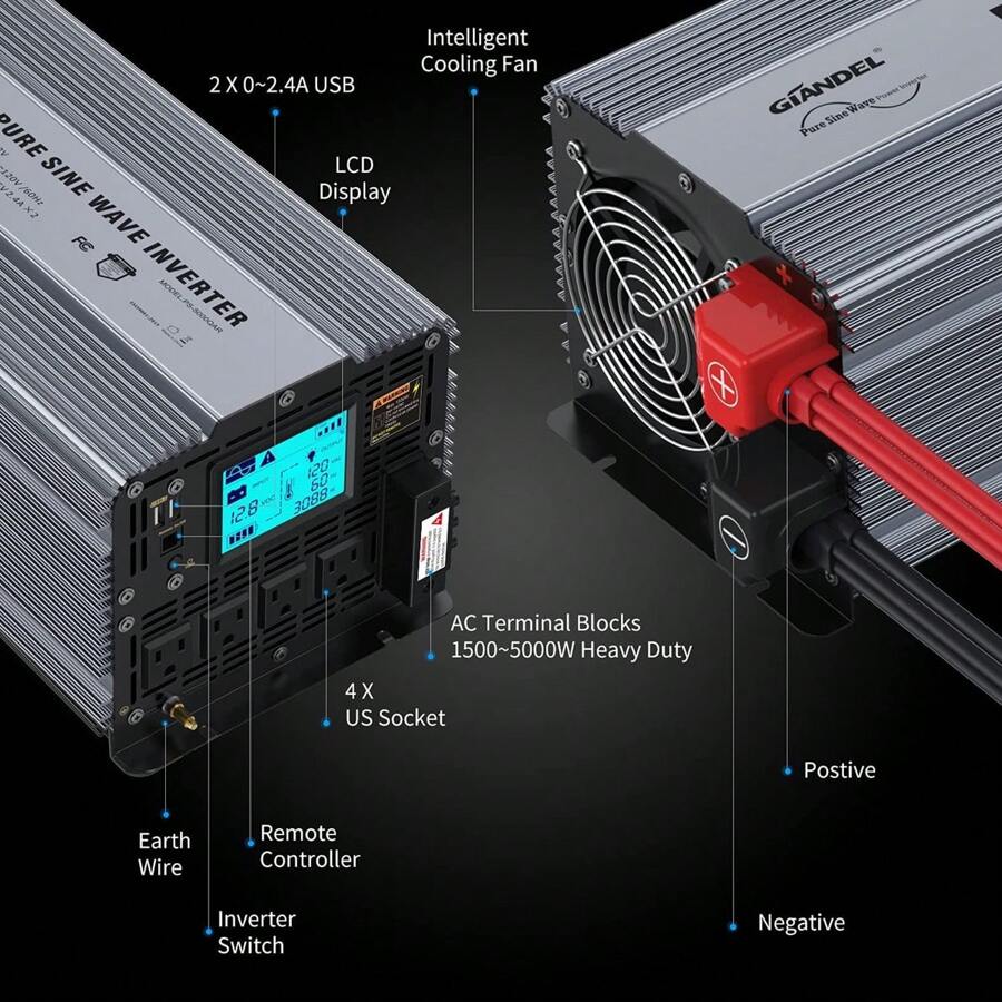 IANDEL Pure Sine Wave Power Inverter 5000 Watt Converts DC 12 Volt To ...