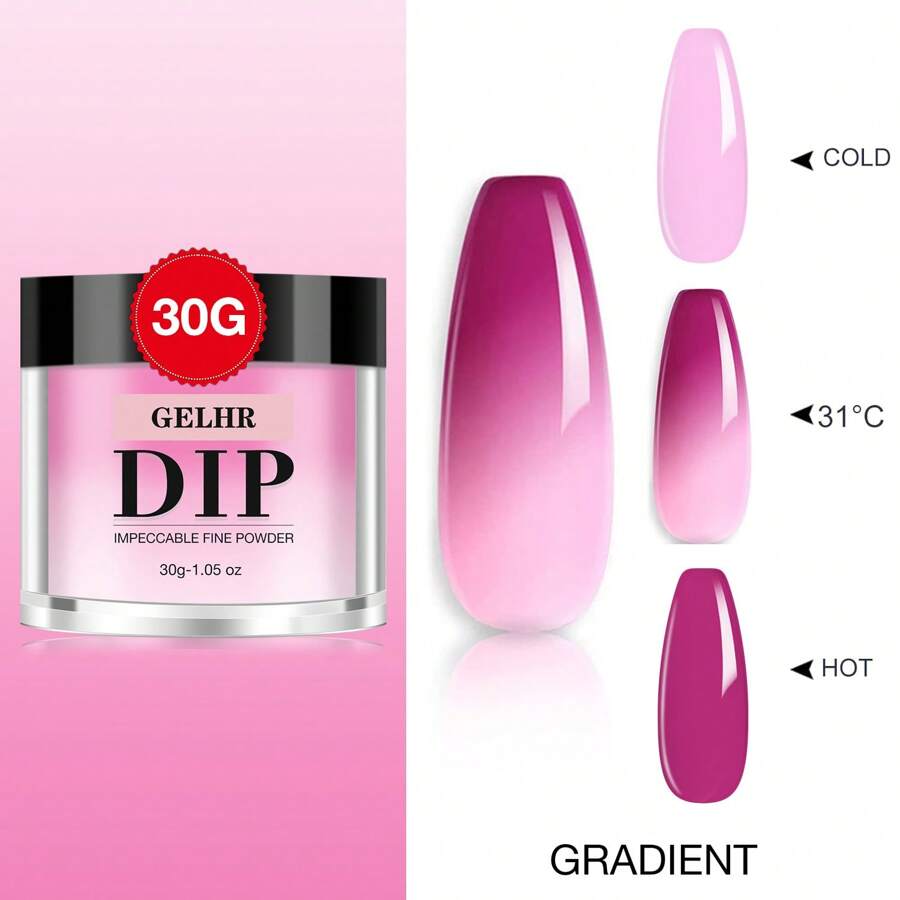 Gelhr 30g Dip Pink Rose Color, 30G Nail Dip Pink Temperature Change Pink With Temperature Change ...