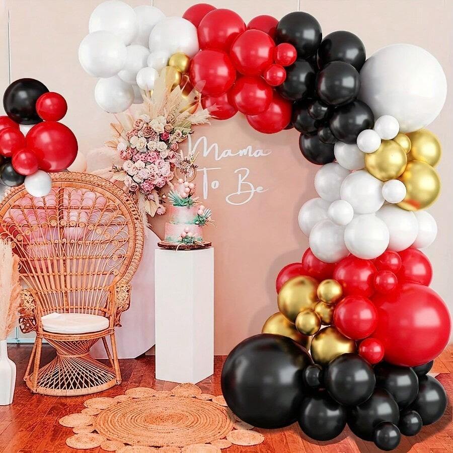 110 Pcs, Red, Black Gold Balloon Arch Garland Set, Balloon Party Birthday Decoration Set For ...