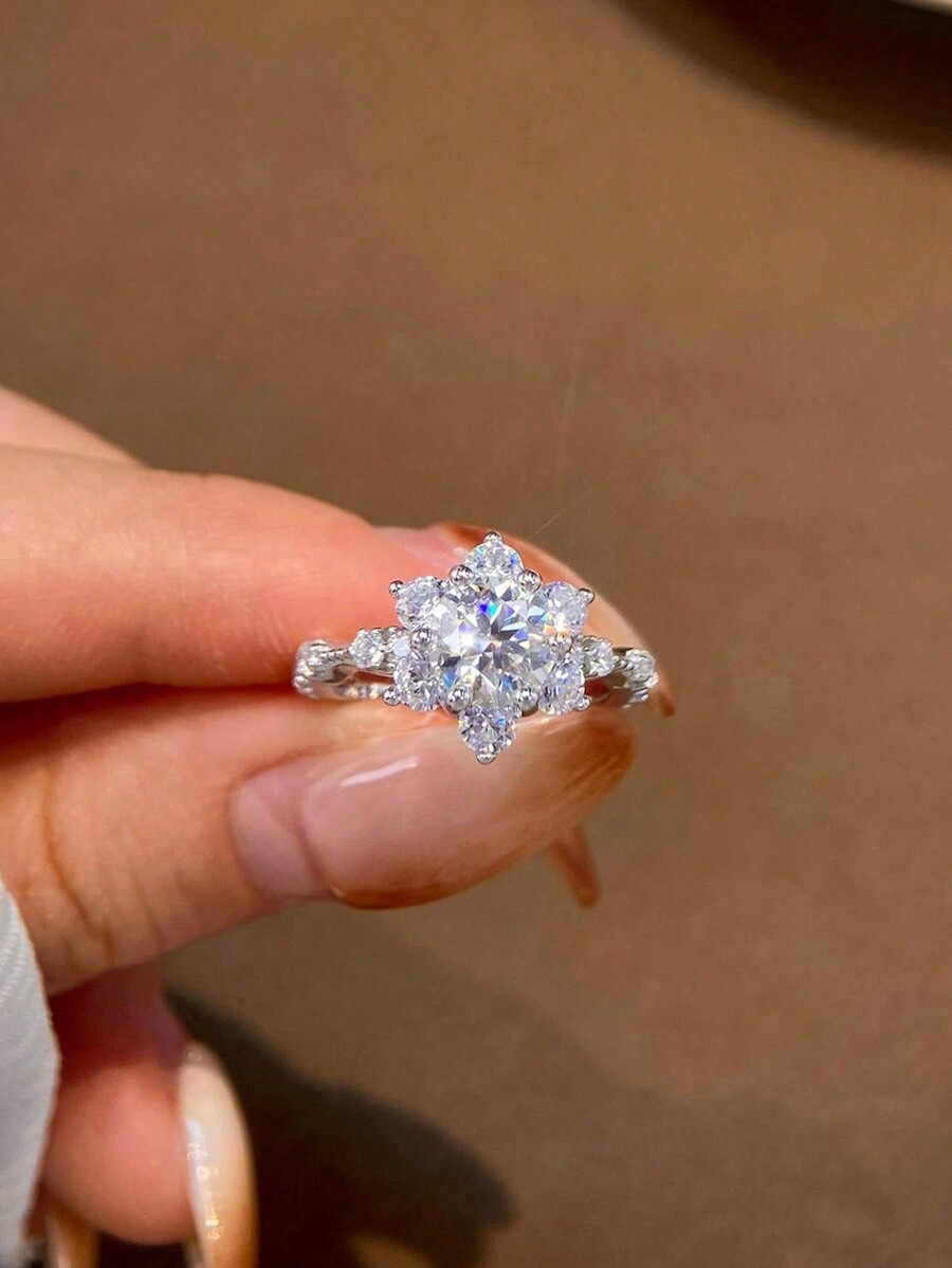 1pc Elegant Luxury Real 1CT Moissanite Rhinestone Sunflower Rings for ...