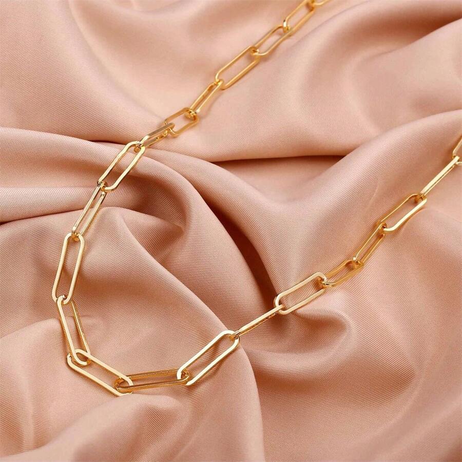 Colar De Corrente De Clipe De Papel Para Mulheres, Colar De Corrente De Elo De Ouro Dainty Com ...