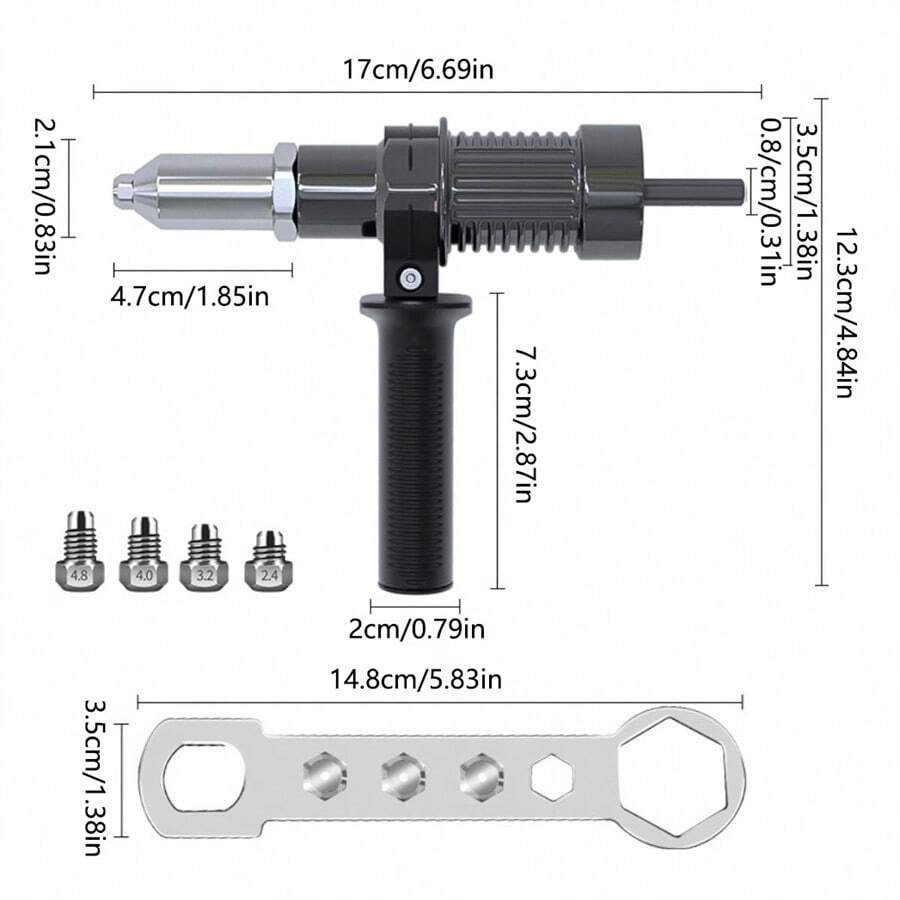 1pc Black Electric Rivet Gun Including Multiple Nozzles, Conversion ...