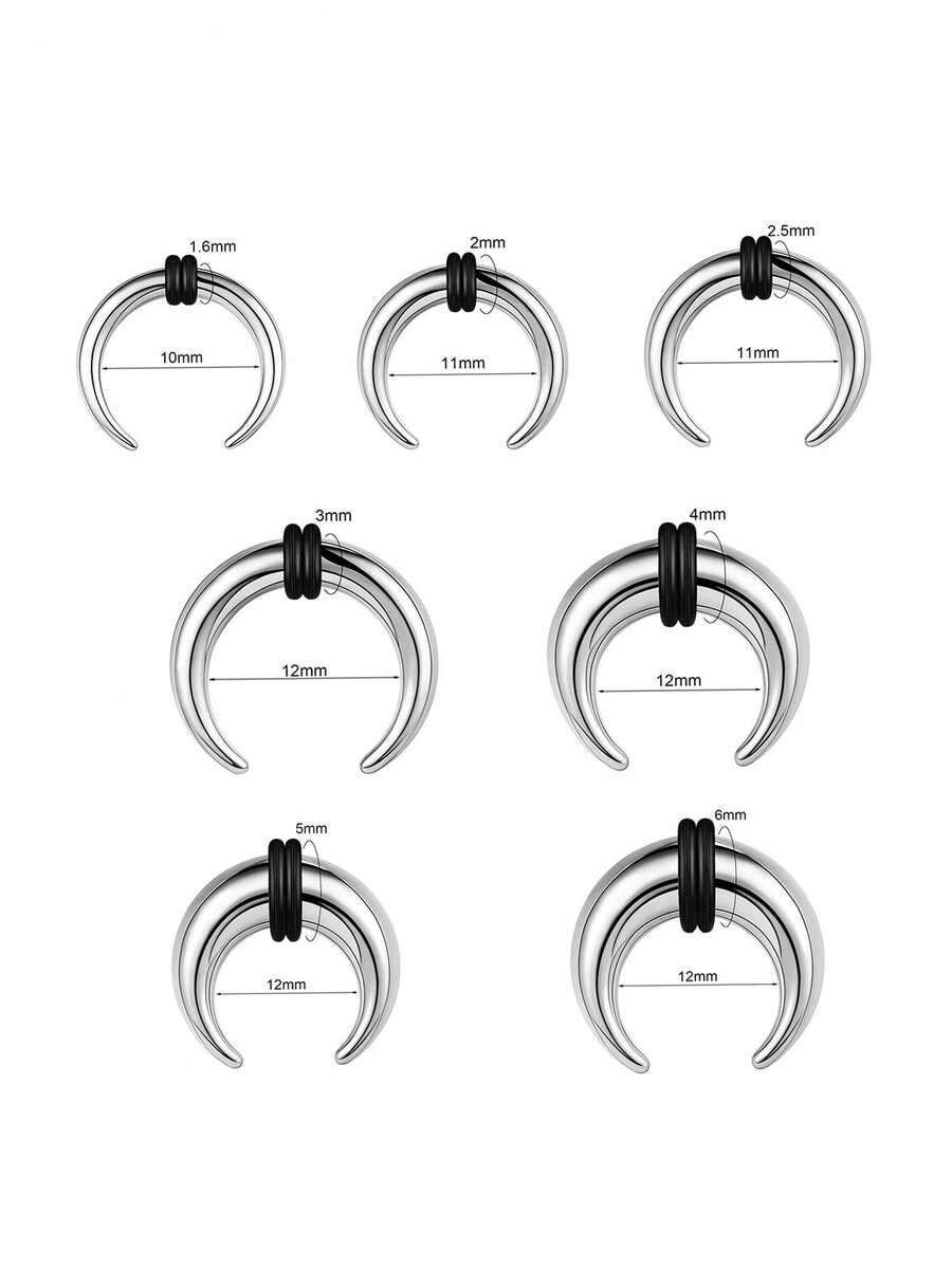 1 PCS 1.6-6MM Thick Ox Horn Shape Stainelss Steel Nose Ring Large Gauge ...