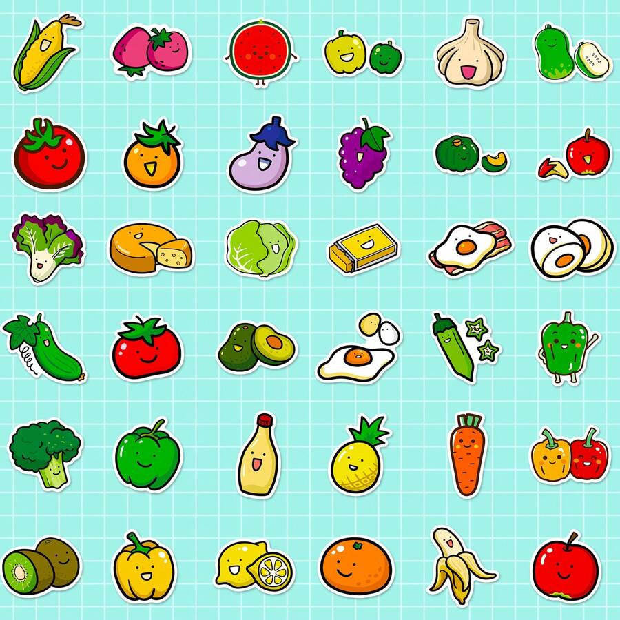 100pcs Food Stickers For Water Bottles, Vinyl Waterproof Cute Vegetable ...