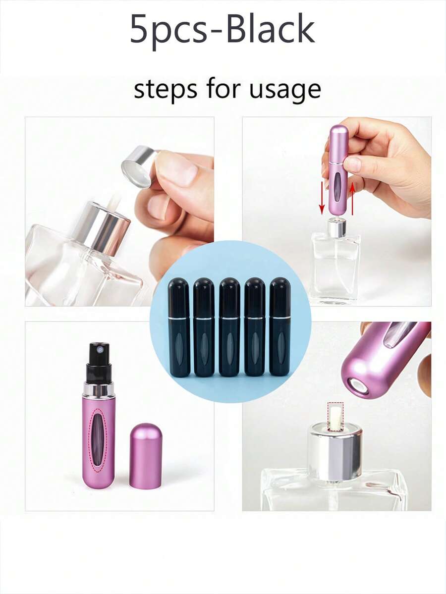 5Pcs/Set 5ml Black Refillable Perfume Atomizer Bottle, Bottom Refill ...