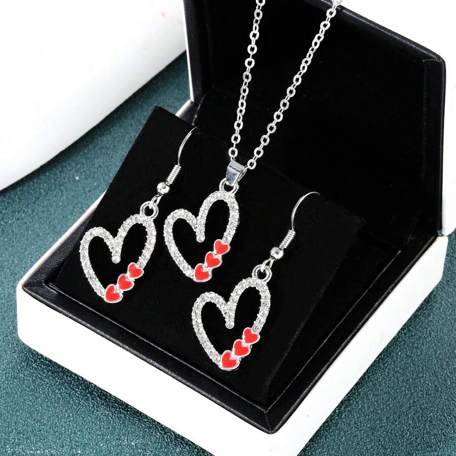 3pcs Heart-Shaped Jewelry Set, Suitable For Gift On Valentine's Day ...