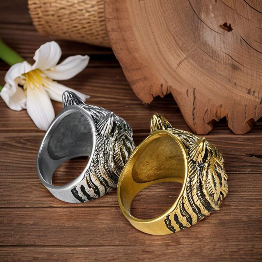 MONALLY 18K Gold Plated 1pc Vintage Hip Hop Tiger Head Funky Ring ...