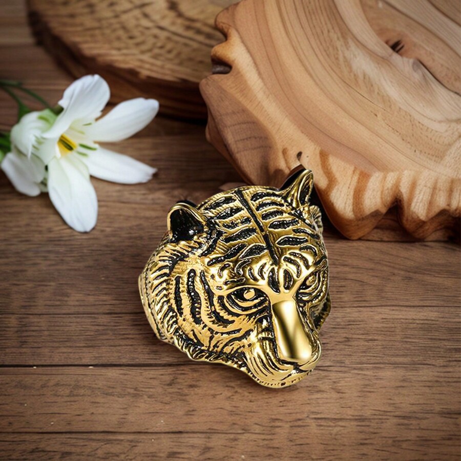 MONALLY 18K Gold Plated 1pc Vintage Hip Hop Tiger Head Funky Ring ...