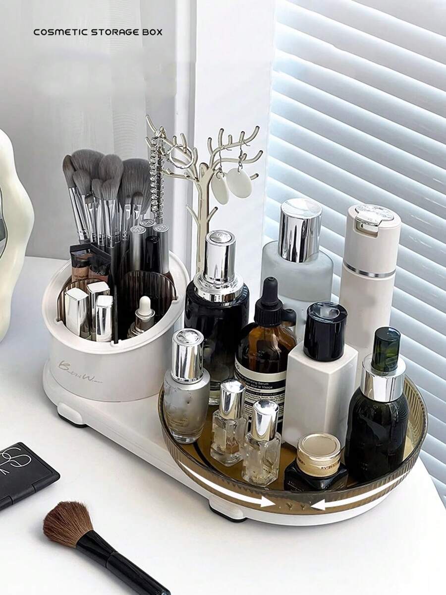 360° Rotating Makeup Organizer Case With Multiple Compartments For ...