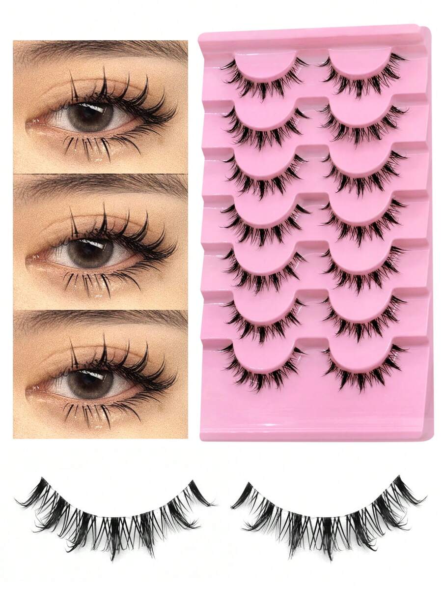 7 Pairs Manga Eyelashes Faux Mink Lashes Natural Long Full Strip False ...