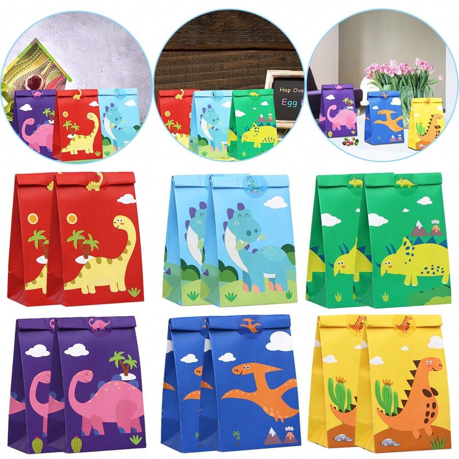 12 Pack Dinosaur Gift Bags Dinosaur Party Favor Bags Goodie Candy Treat ...