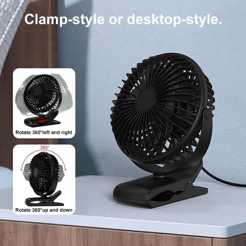 USB Clip On Fan, Portable Small Fan With Cord Powered, 3 Speeds Strong ...