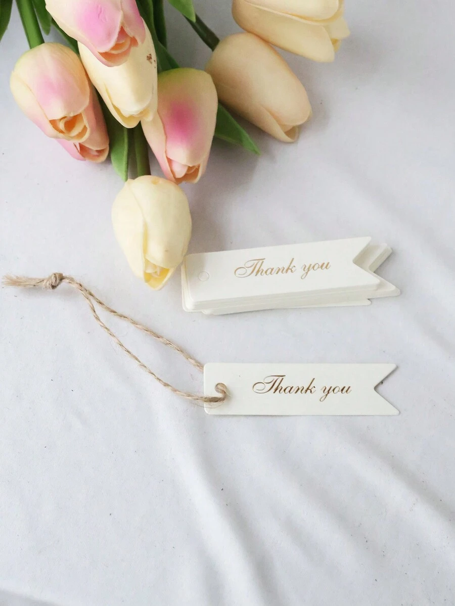 100pcs (With About 100 Ropes As Gift) White Thank You Gift Wrap Tags ...