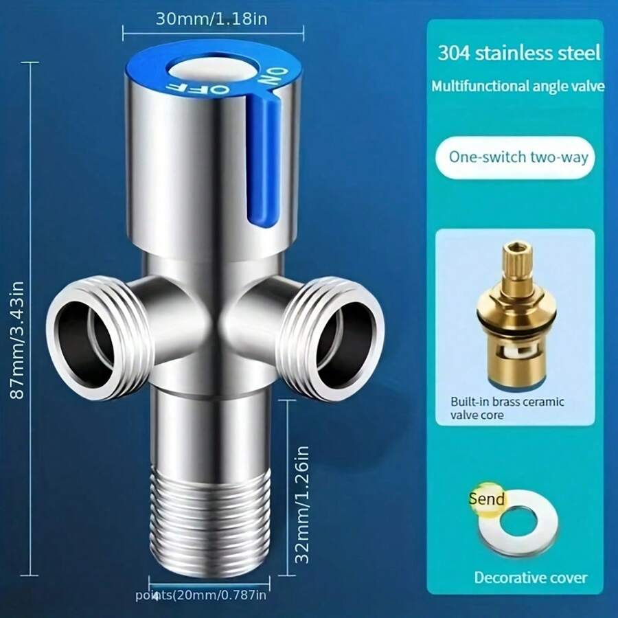 1pc Blue 304 Stainless Steel Triangle Valve, One Inlet Two Outlets ...