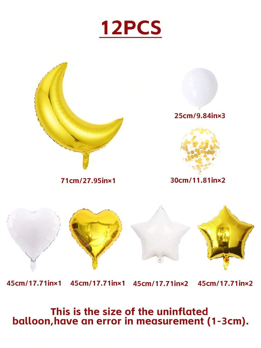 12pcs Balloon Set, 28-Inch Moon & Stars Shaped Balloons, 18-Inch Five ...