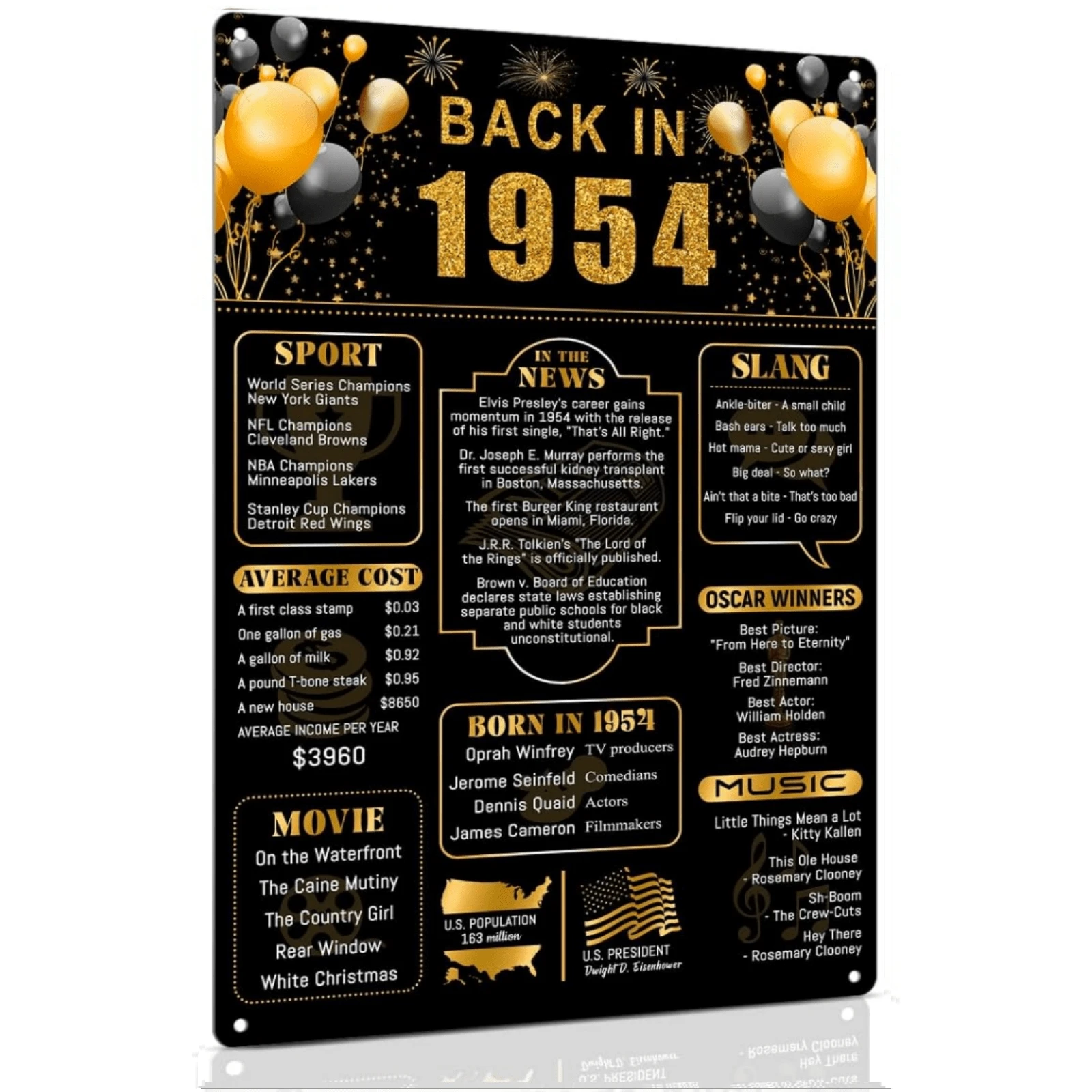 1954 Vintage Metal Plaque For 70th Birthday Decoration, Anniversary ...