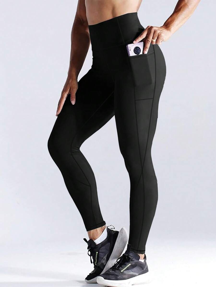 3pcs Women's High Waist Compression Yoga Pants With Pockets, Suitable ...