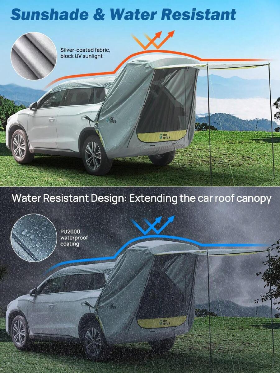 JoyTutus SUV Tailgate Tent With Awning Shade, Car Roof Canopy And Poles ...