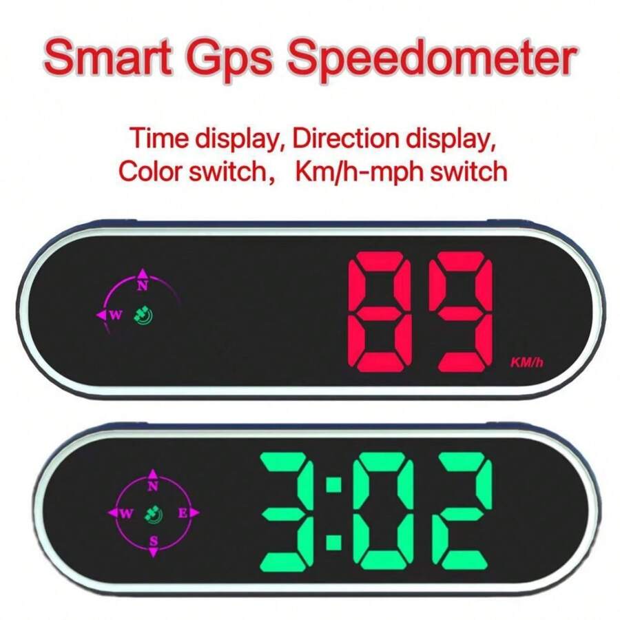 1pc Colorful Car Hud Display With Clock & Compass, Kmh/Mph Speed ...