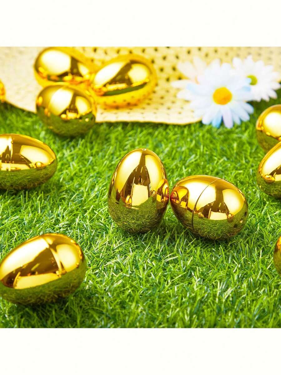 Syncfun 6 Pcs Golden Easter Eggs, 2.3" Metallic Plastic Empty Eggs Fillable, Golden Easter Eggs ...