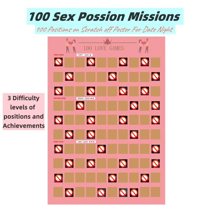 100 Sex Positions Mission Scratch Off Poster - Sex Game For Couple ...