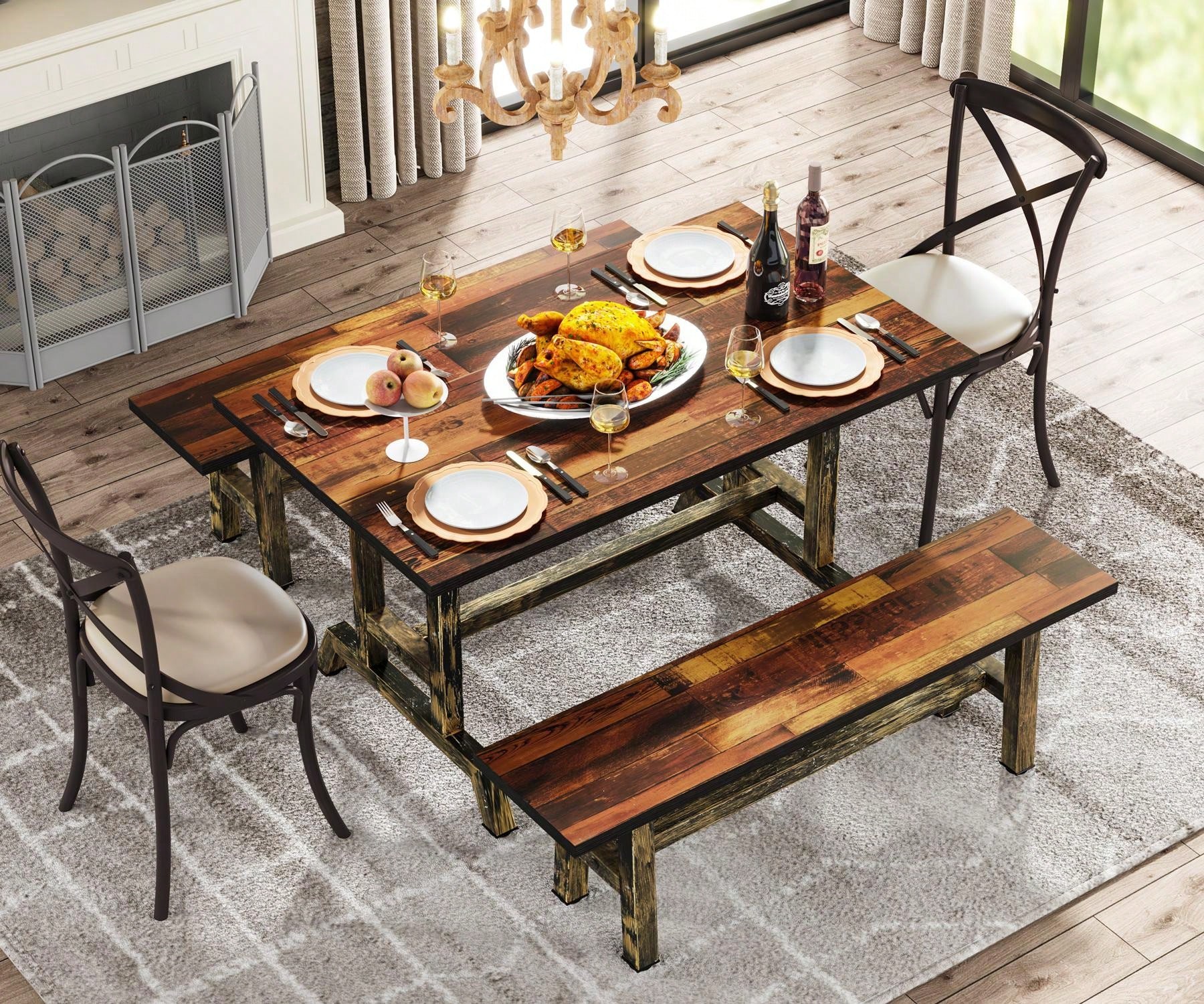 Tribesigns 47 Inch Dining Table Set For 4, 3-Piece Kitchen Table Set ...