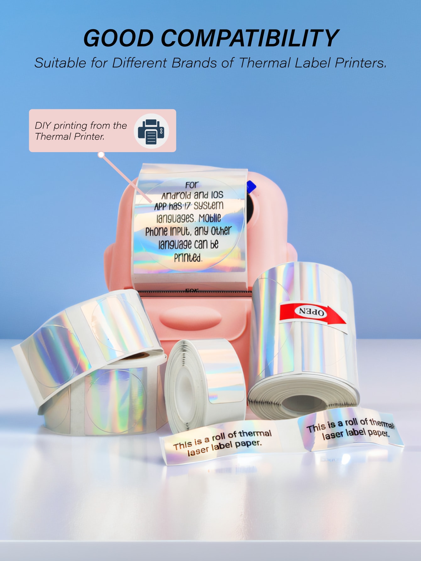 MARKLIFE Rainbow Holographic Round Thermal Label Maker Paper 0.95x0 ...