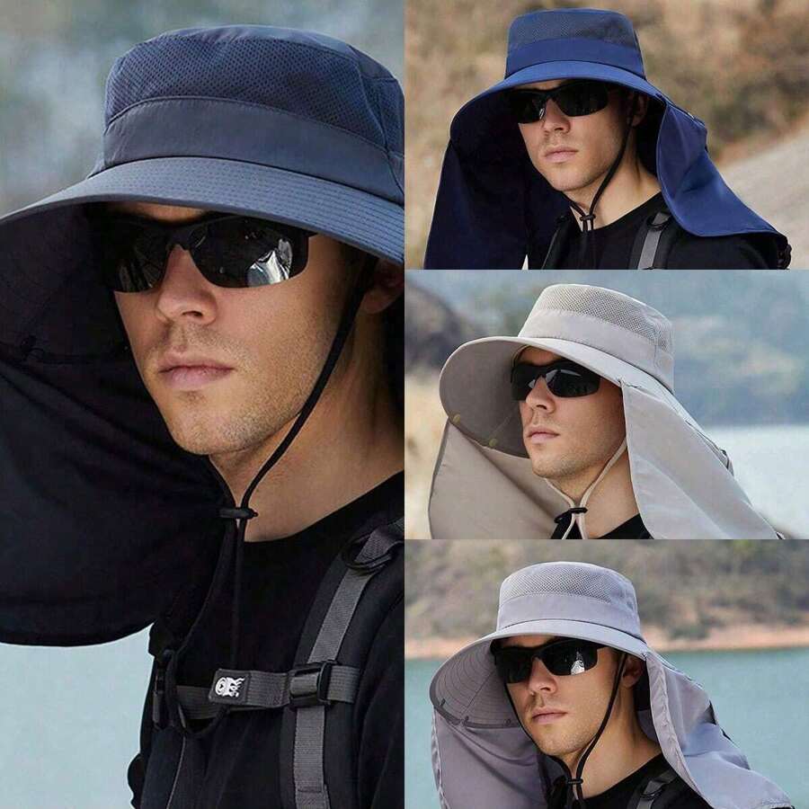 1pc Men's Sun Protection Hat With Neck Flap & Face Shield, Suitable For ...