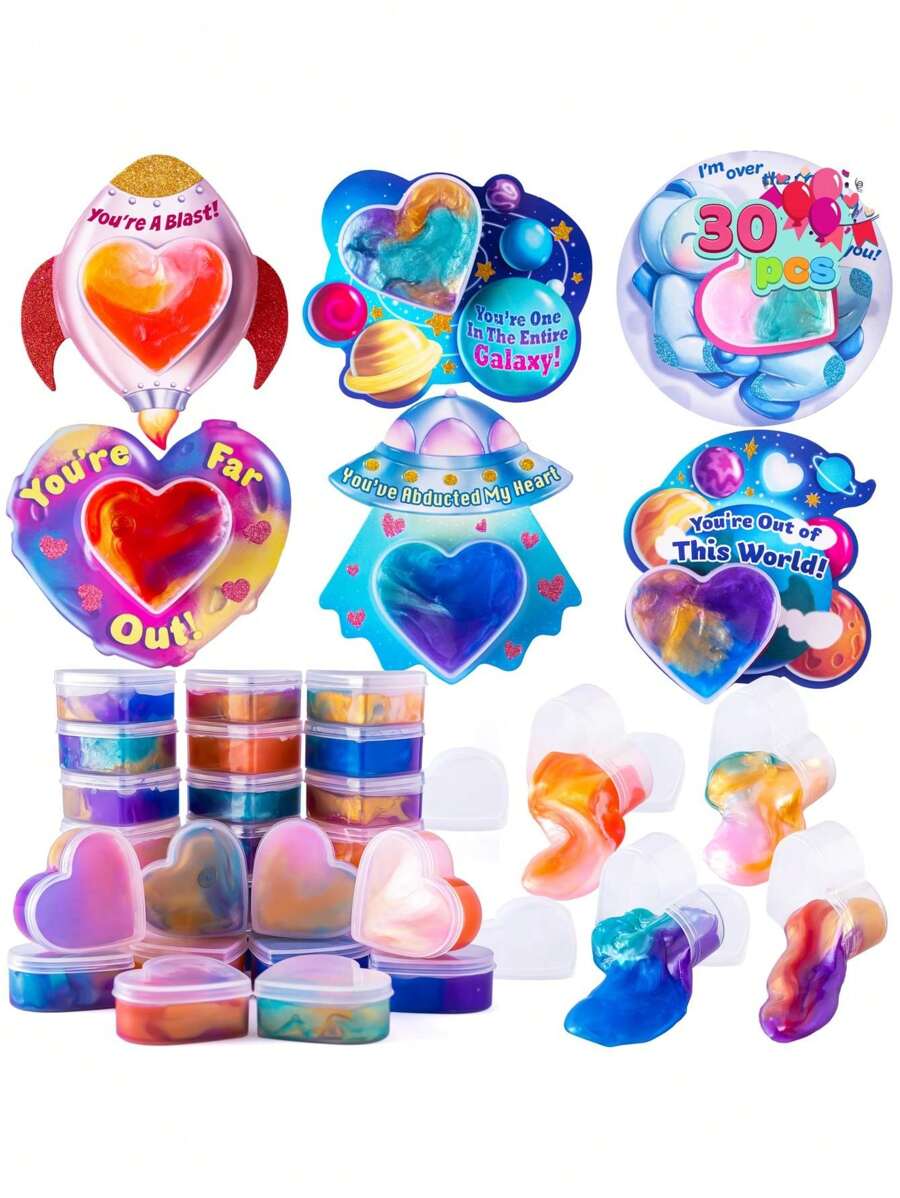 Syncfun 30 Packs Valentines Day Gift Cards With Galaxy Slime Stress ...