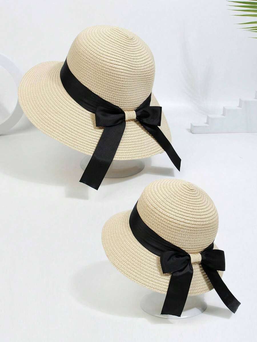 2pcs Parent-Child Matching Sun Hats With Bowknot And Wide Brim For Kids (2-6y) | SHEIN USA