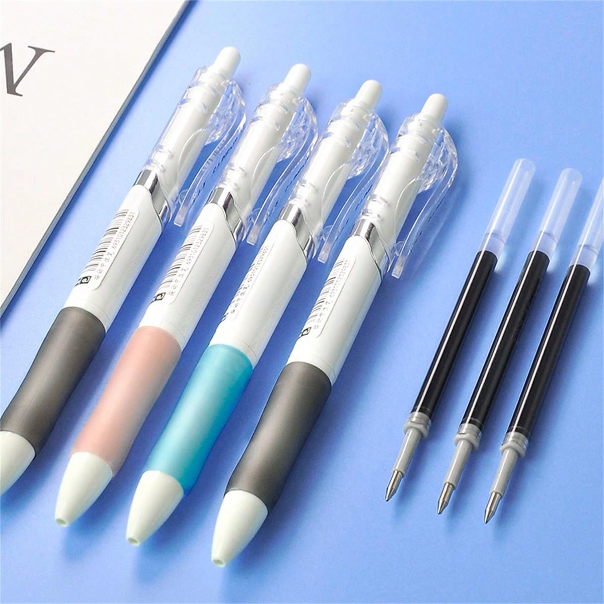 12 Fashionable Simple Retractable Pens Gel Pens Writing Stationery 07mm Tip Smooth Writing