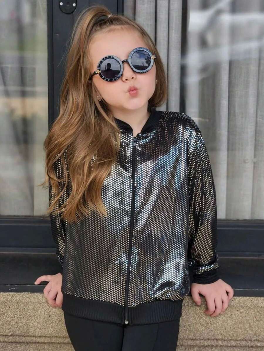 Jaqueta com ziper moda feminina infantil pontilhado holográfica roupa ...