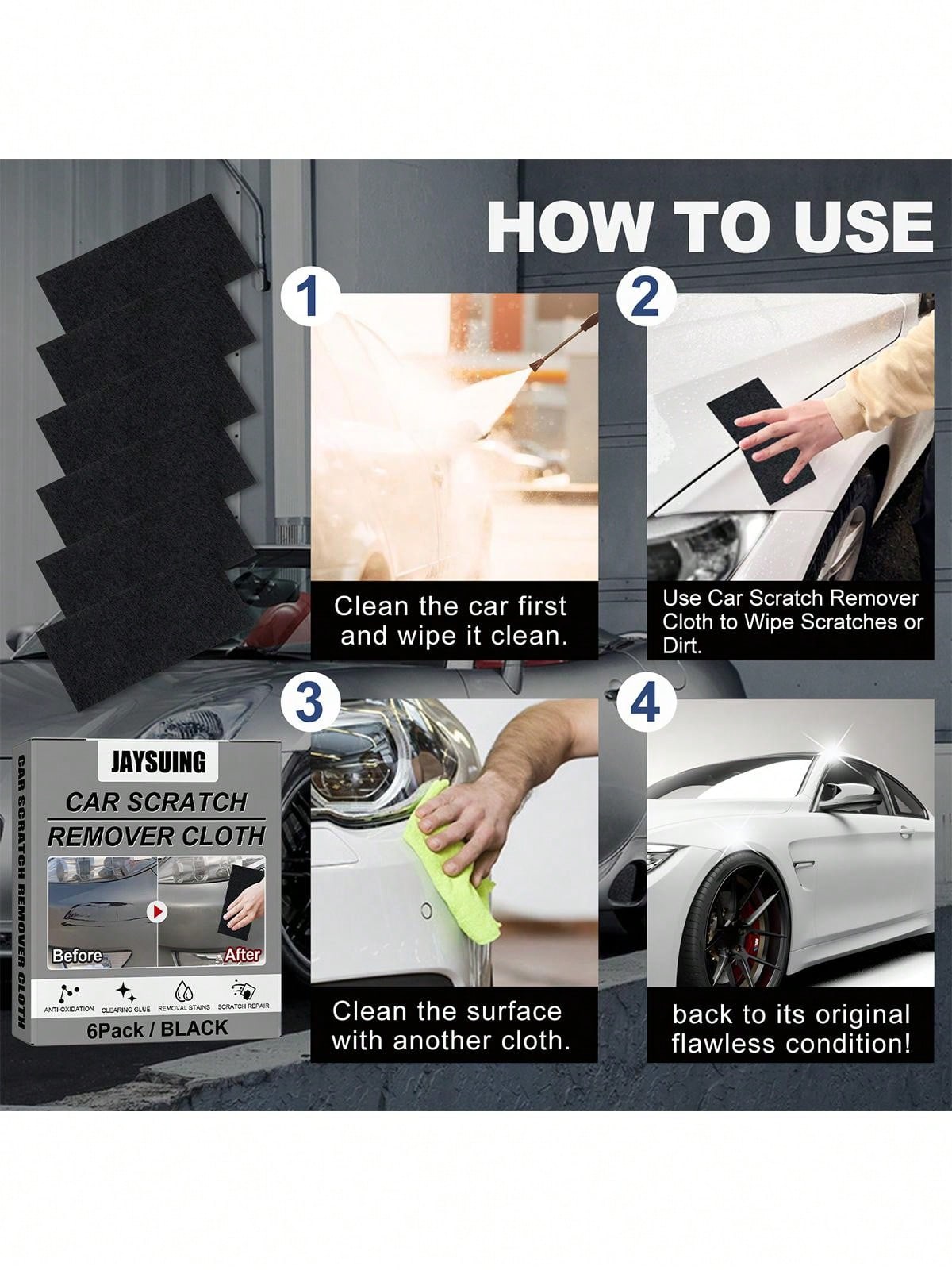 1pc 6pack Car Scratch Wiping Cloth Removal Car Paint Stains Cleaning ...