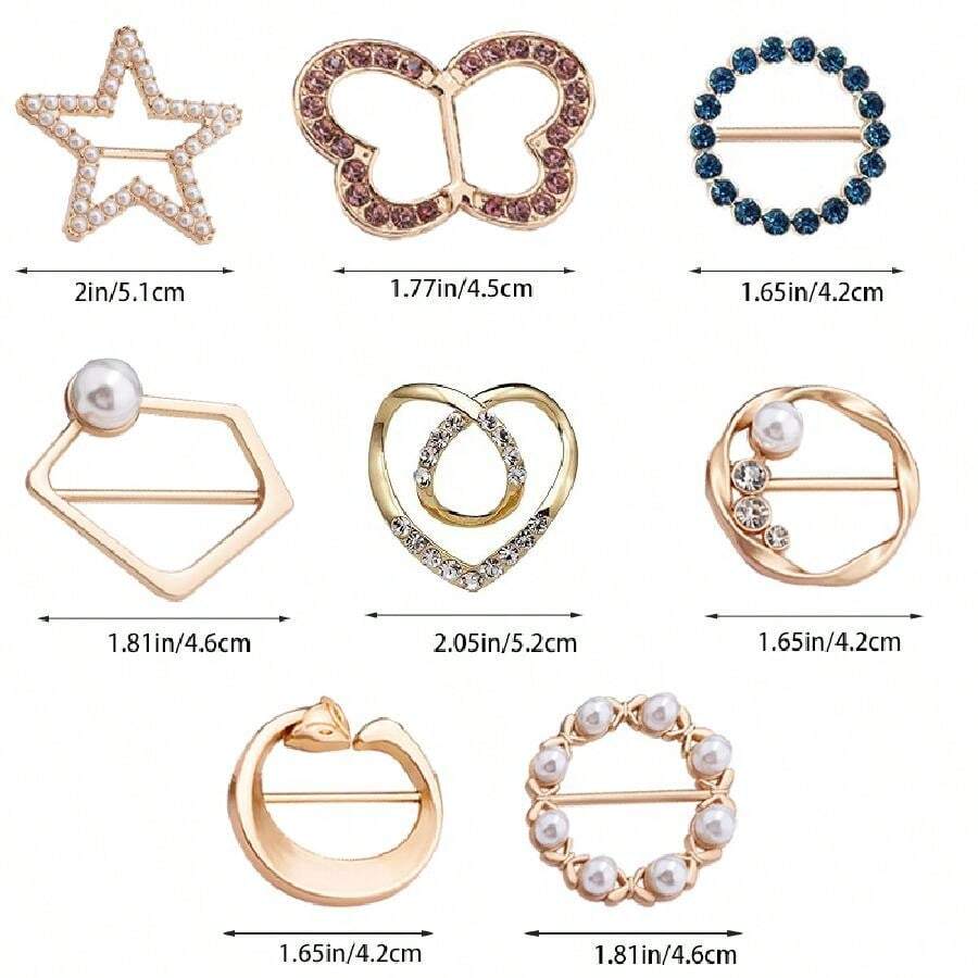 1Pc Silk Scarf Ring Shirt Ties Clips For Women Alloy Pearl Rhinestone ...