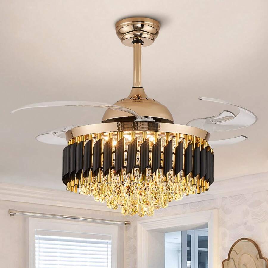 Modern Crystal Ceiling Fan With Lights, Dimmable LED Luxury Chandelier ...