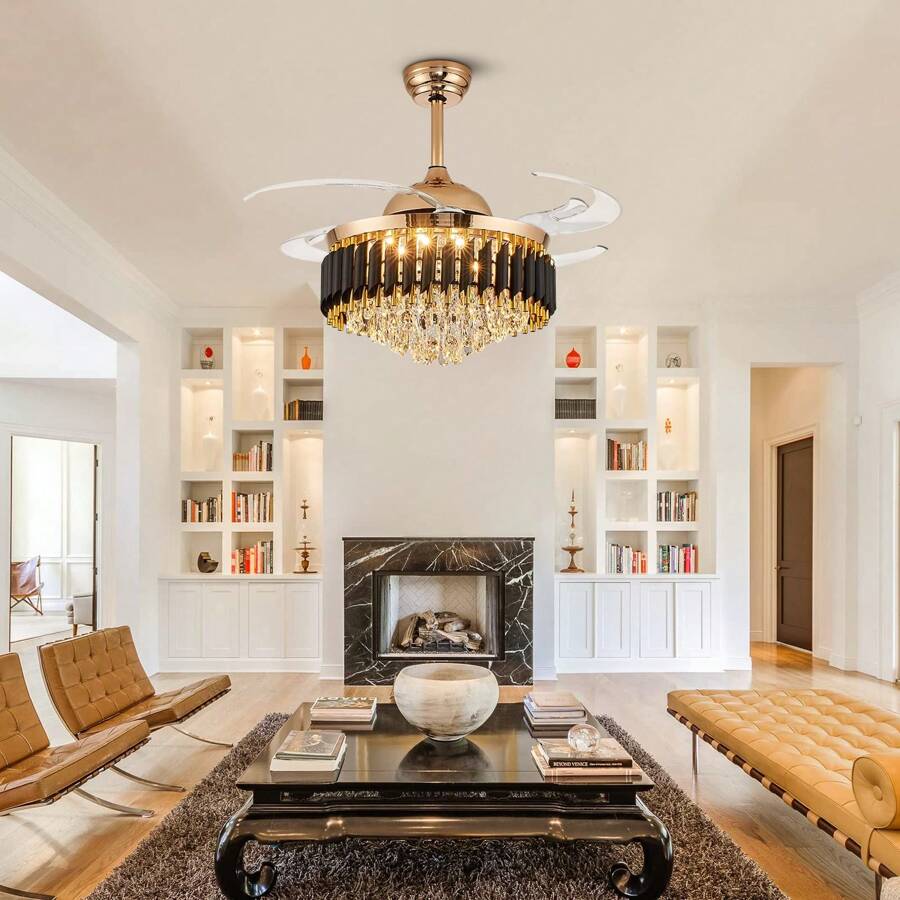Modern Crystal Ceiling Fan With Lights, Dimmable LED Luxury Chandelier ...
