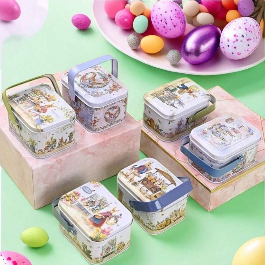 1 Pc, Easter Decorations Creative Hand Tin Box Biscuit Box Rabbit Gift ...