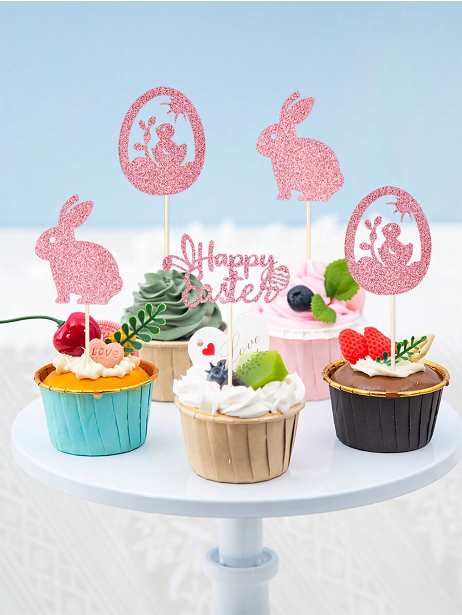 12 Pcs Happy Easter Cupcake Toppers Rabbit Egg Cupcake Toppers Theme ...