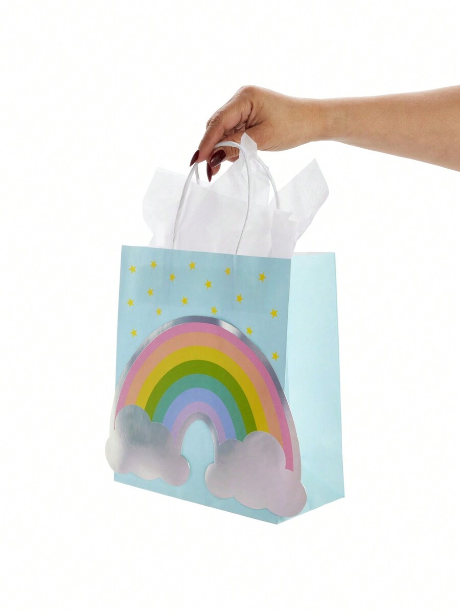 15-Pack Rainbow Gift Bags With Handles And 20 White Tissue Paper Sheets ...