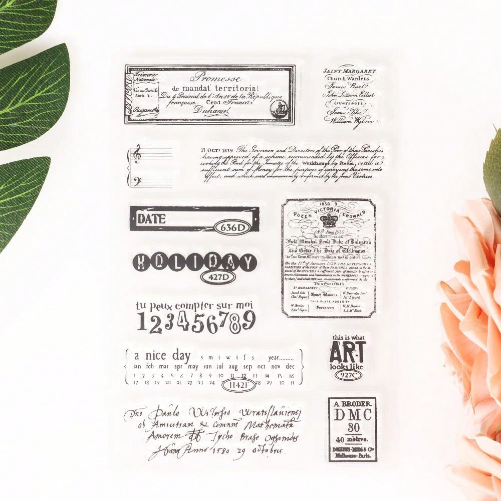 1pc 16*11cm Notes & Words Rubber Stamps, Retro Style Transparent ...