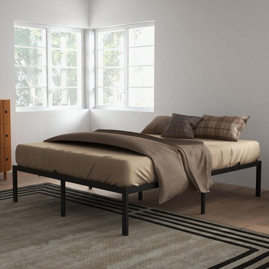 King Size Metal Bed Frame With Rattan Headboard And Footboard, Platform ...