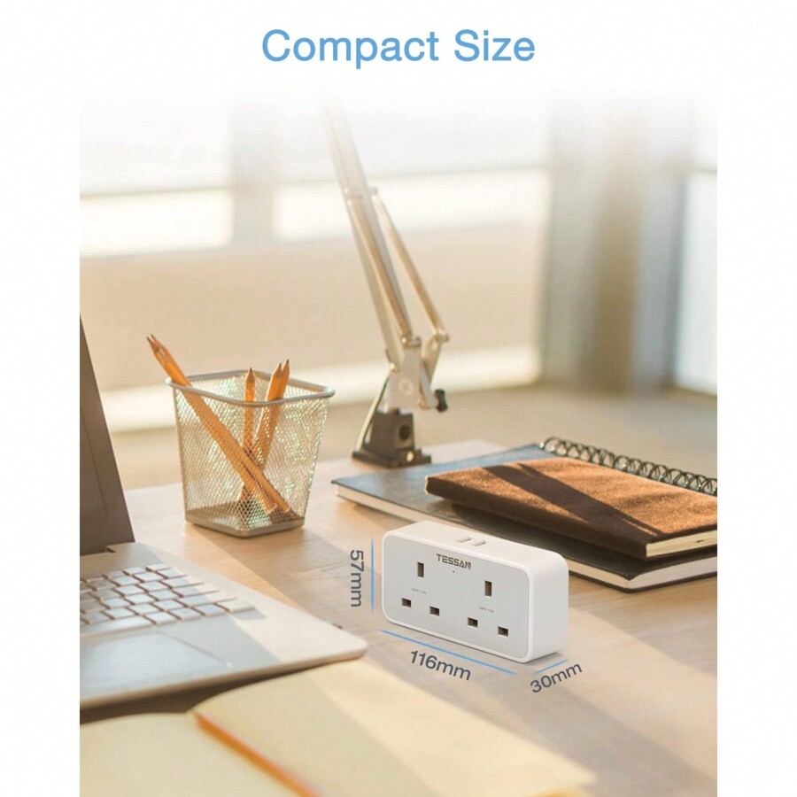 TESSAN Double Plug Adaptor With 2 USB, 2 Way Multi Plugs Extension ...
