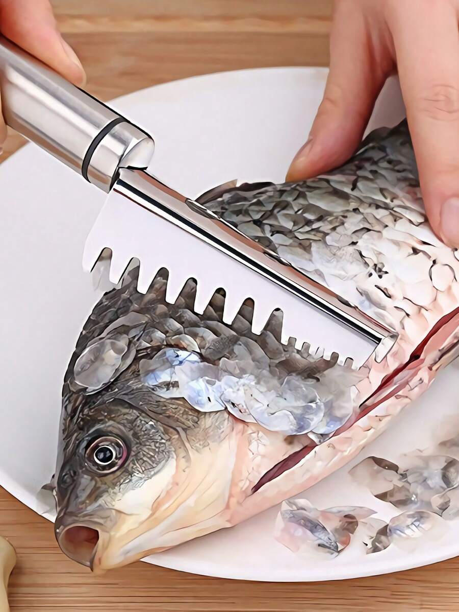 1pc Fish Scaler Remover, Stainless Steel Sawtooth Fish Skinner Descaler ...