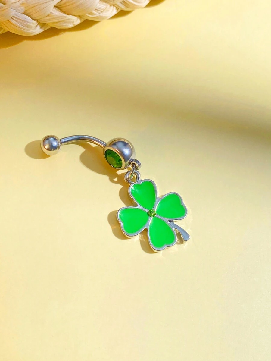 Navel Ring Four-Leaf Clover Body Piercing Navel Nail Stainless Steel ...