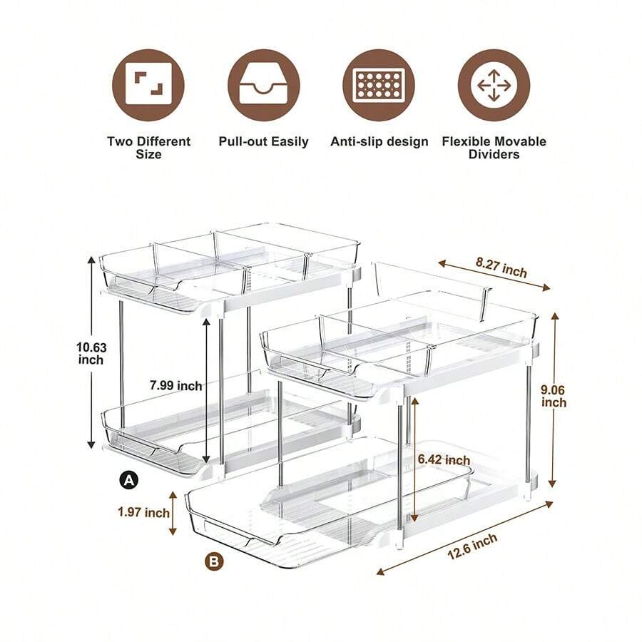 Delamu 2 Sets Of 2-Tier Multi-Purpose Bathroom Under Sink Organizers ...