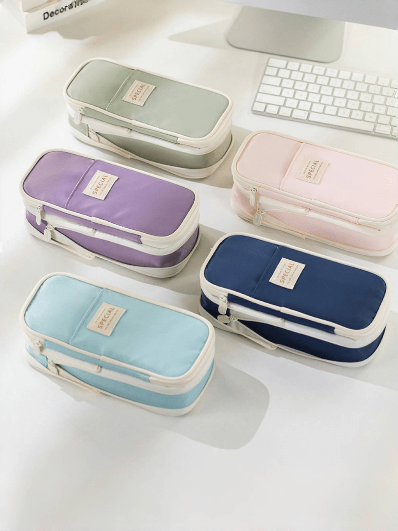 1pc Large Capacity Stretchable Fabric Pencil Case, Solid Color, Used As ...