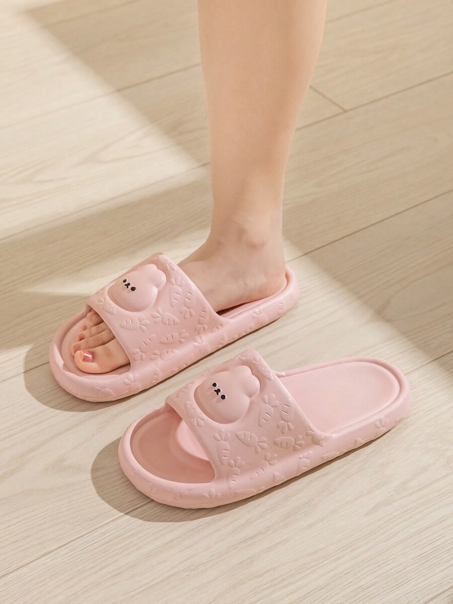 Women Rabbit Decor Slides, Cute Indoor Plastic Single Band Slides ...