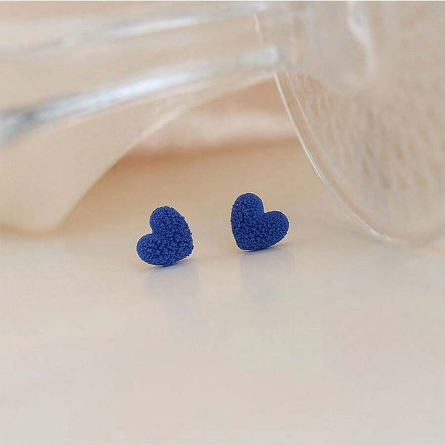 1 Paar Reine Silber Keramik Ohrringe, Klein Blau Herzförmige Mat Frauen Ohrringe, Süßer Schmuck ...